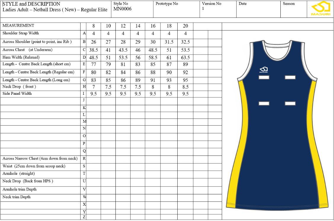 Sizing - Sleaford Barge Netball Club Online Merchandise